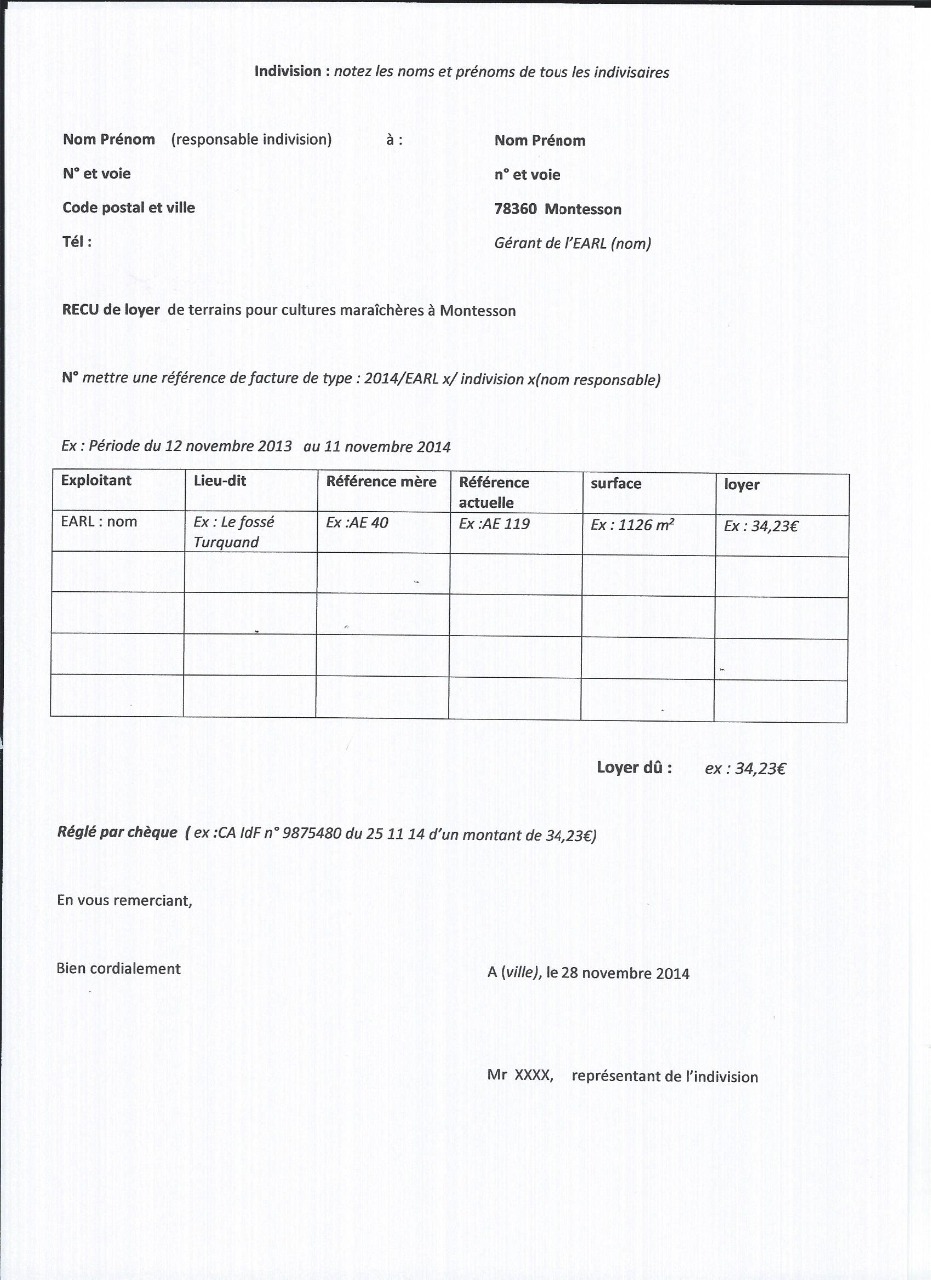 Reçu de loyers agricoles :: SPFME