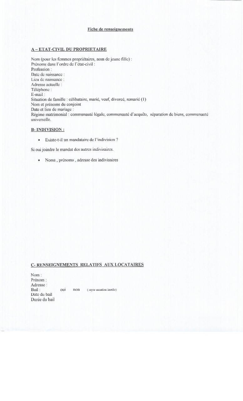 Fiche de renseignements pour un terrain pour le SPFME :: SPFME