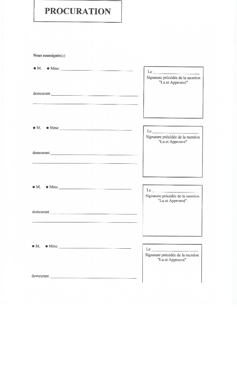 Modèle possible de procuration indivisaires :: SPFME